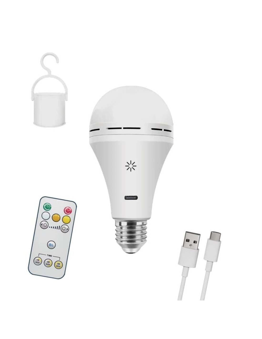 Ampoule LED rechargeable E27 6W 500Lm CCT DIM avec télécommande et USB-C | LeonLeds