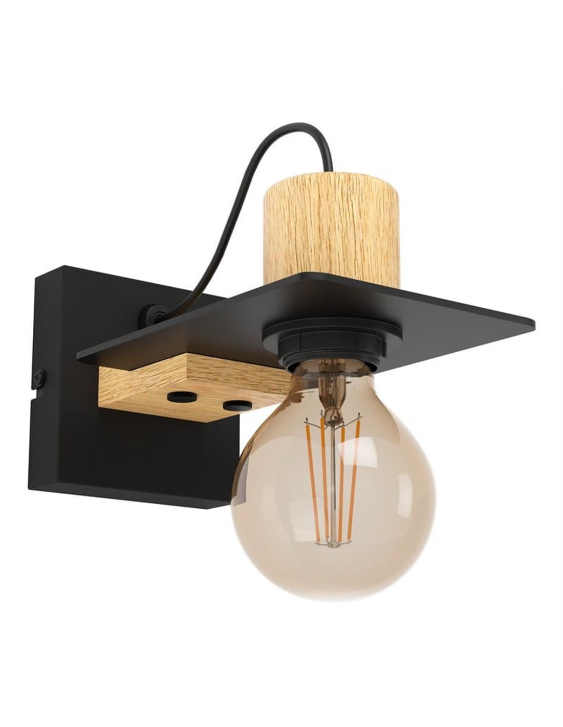 Luminária de parede BRAMERTON E27 em preto e madeira | Leon Leds-Led ...