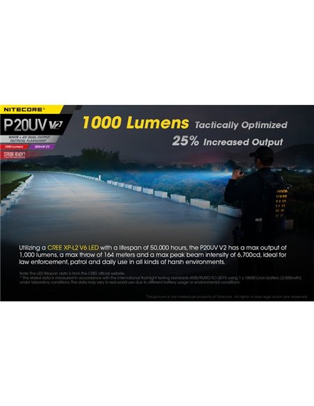 Linterna P20UV V2 1000lm UV 164m IP68 | LeonLeds