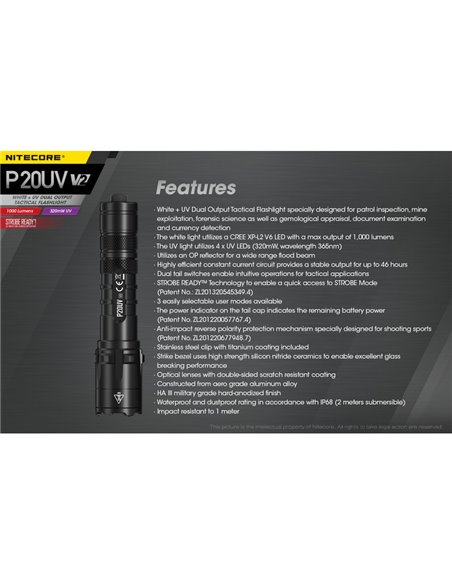 Linterna P20UV V2 1000lm UV 164m IP68 | LeonLeds