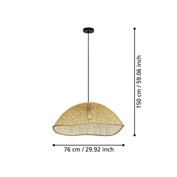 Luminária pendente de bambu Sambucona, Ø720 cm, com curva semicircular ...