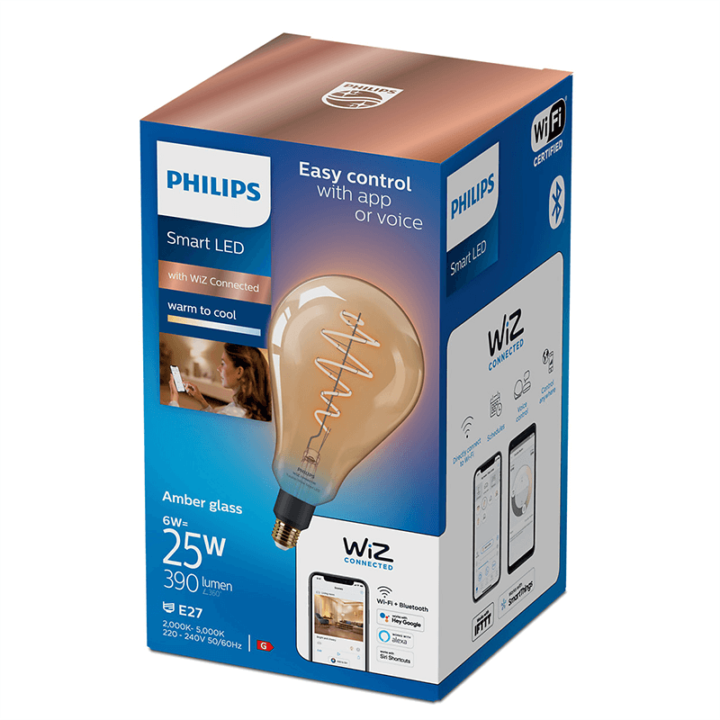 Bombilla LED grande PS160 de cristal ambar Philips | Leonleds.com