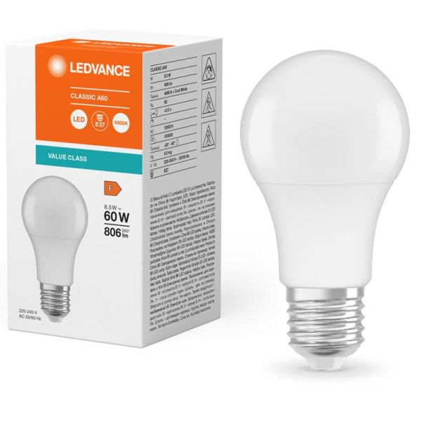 Ampoule LED Ledvance Value Class E27 A60 8,5 W | LeonLeds.com